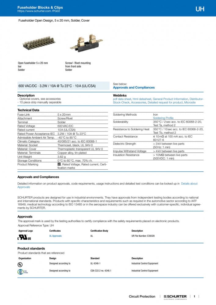 SCHURTER 0031.5010 technical document page 1