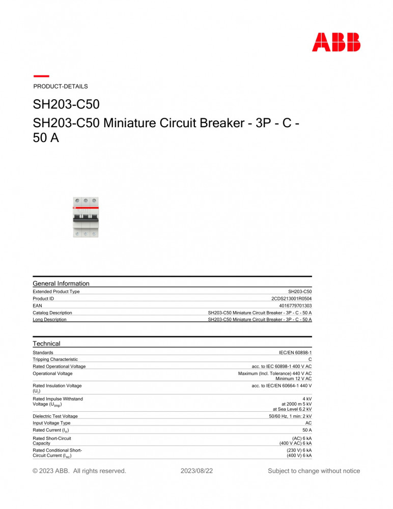 SH203-C50 technical document page 1