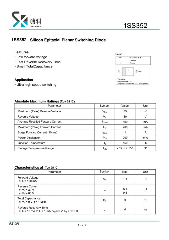 1SS352 technical document page 1
