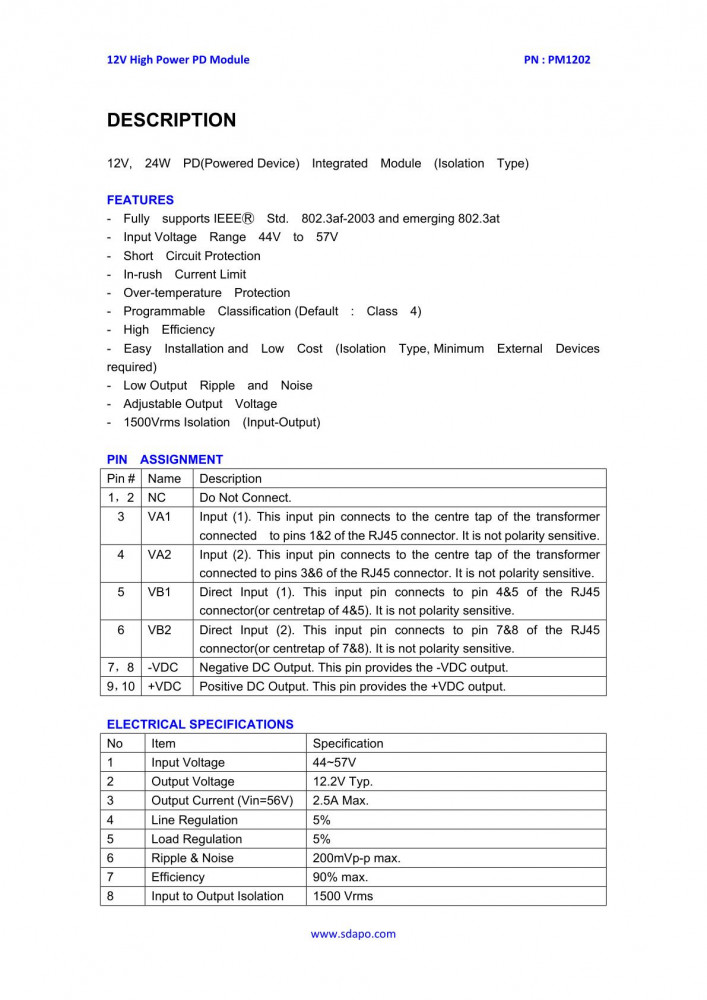 SDAPO PM1202 datasheet page 1