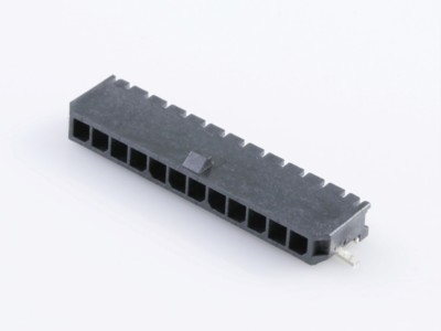 Micro-Fit 3.0 Right-Angle Header, 3.00mm Pitch, Single Row, 12 Circuits, with PCB Press-fit Metal Retention Clip, 0.38µm Gold Plating, Glow-Wire Capable, Black