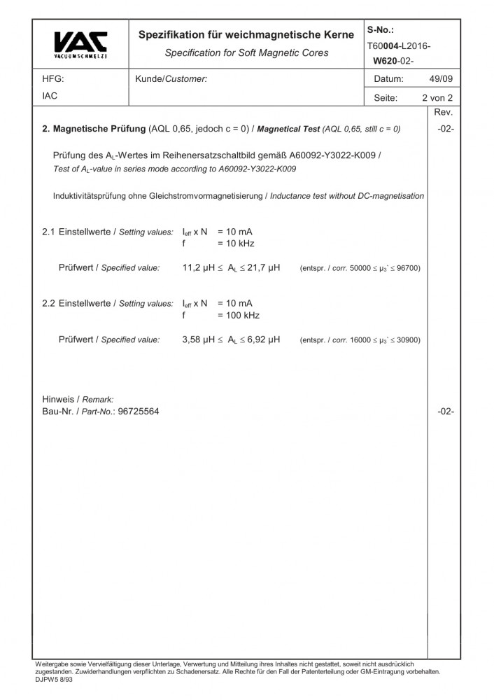Soft magnetic core specification, page 2