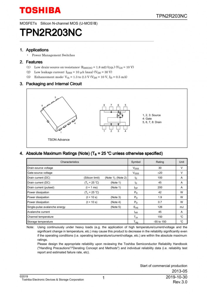 TPN2R203NC,L1Q(M datasheet page 1
