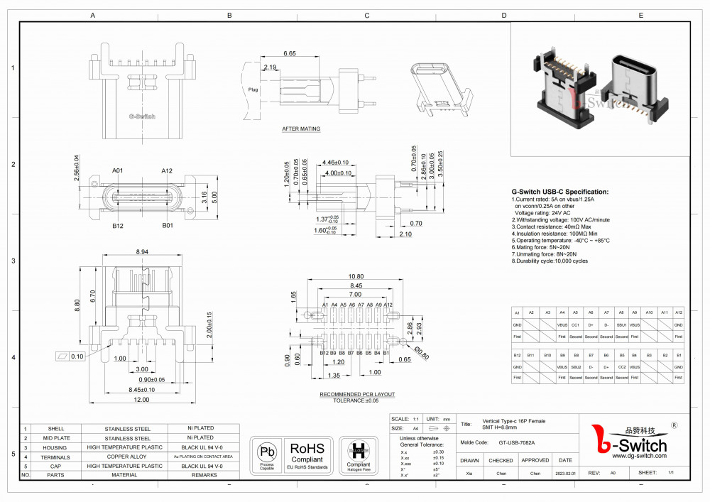 GT-USB-7082A technical drawing page