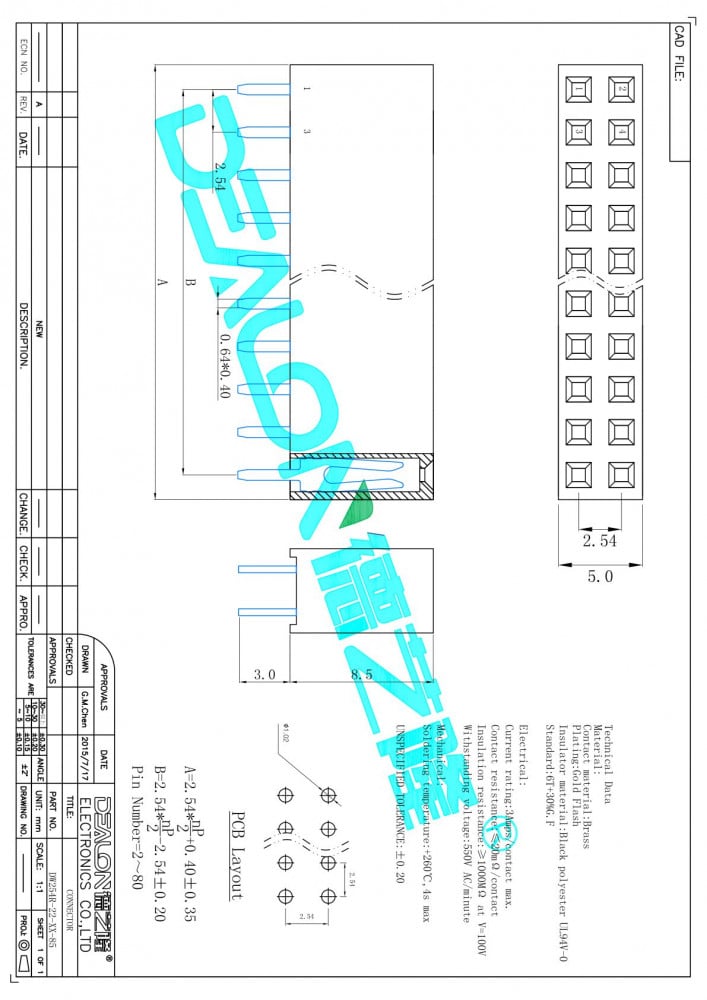 DEALON DW254R-22-38-85 connector drawing preview