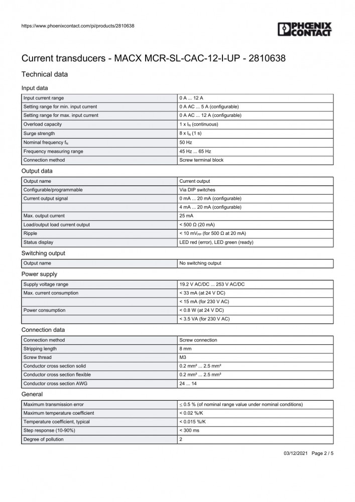 Phoenix Contact 2810638 technical document page 2