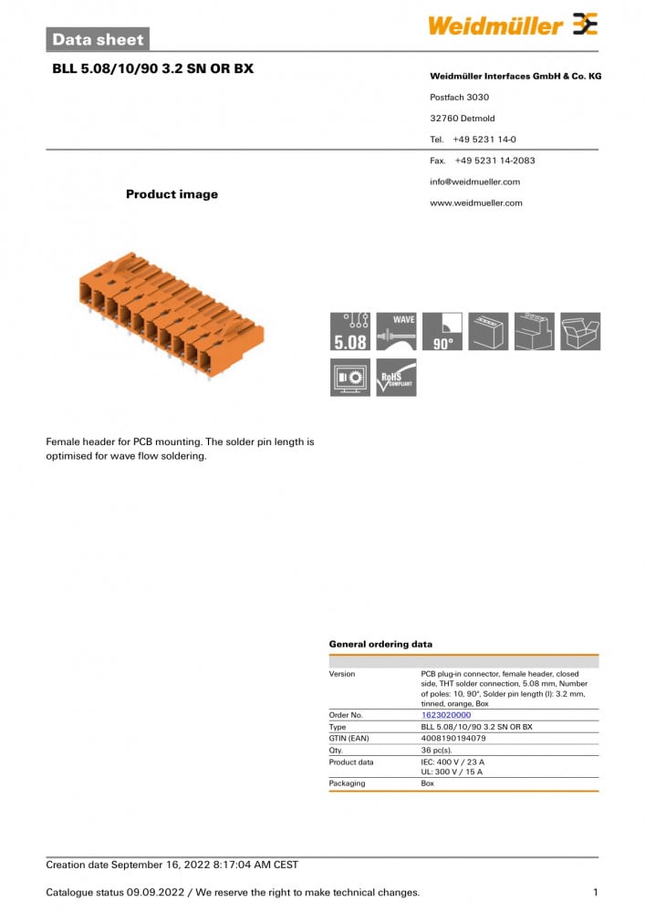 Weidmüller 1623020000 technical document page 1
