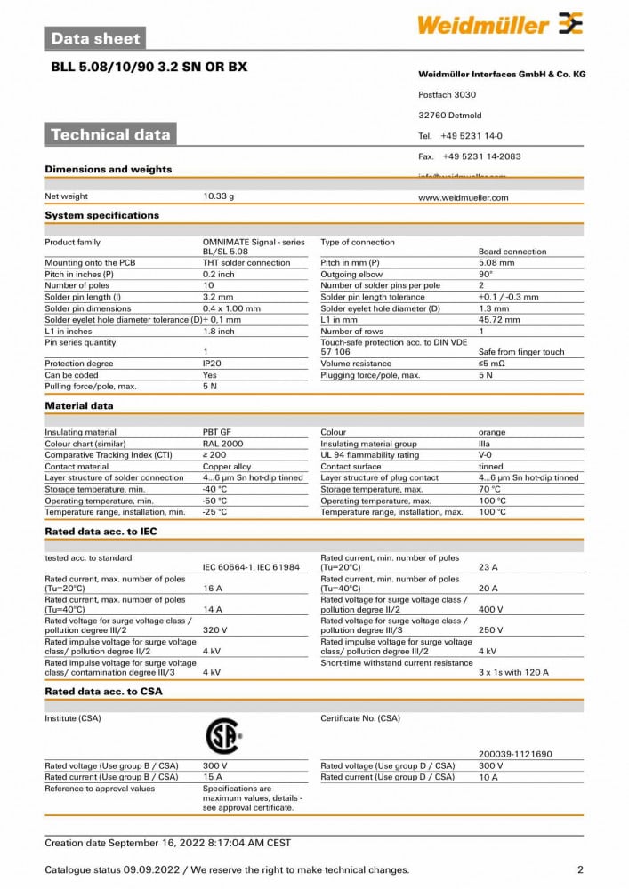 Weidmüller 1623020000 technical document page 2