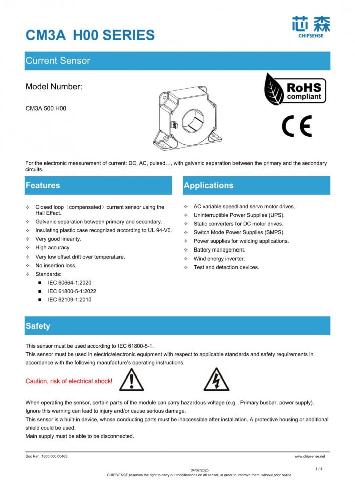 CM3A 500 H00 datasheet page 1