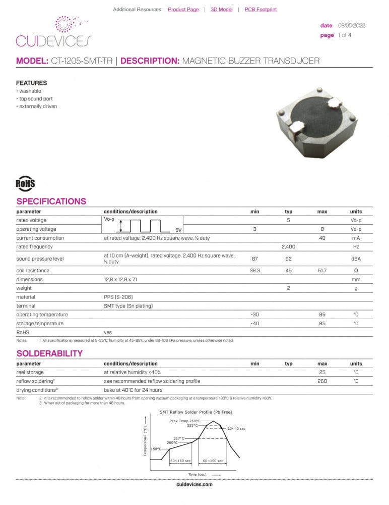 CT-1205-SMT-TR technical document page 1