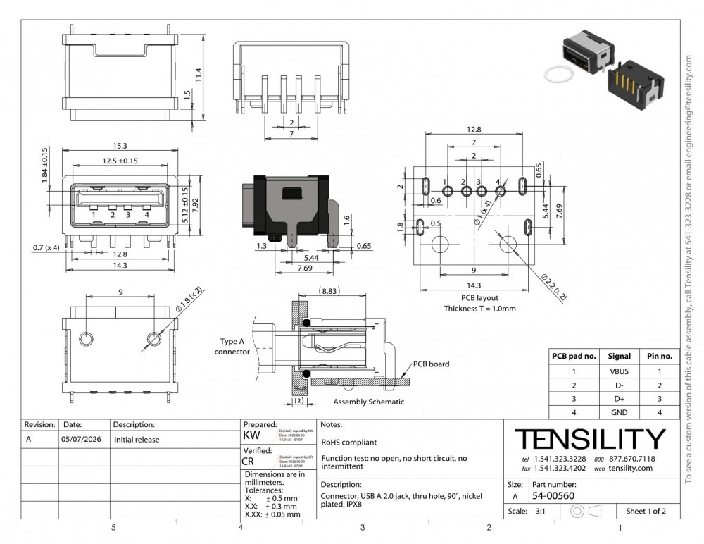 Tensility 54-00560 product drawing, page 1