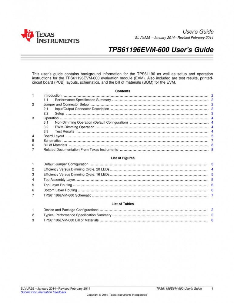TPS61196EVM-600 document page 1