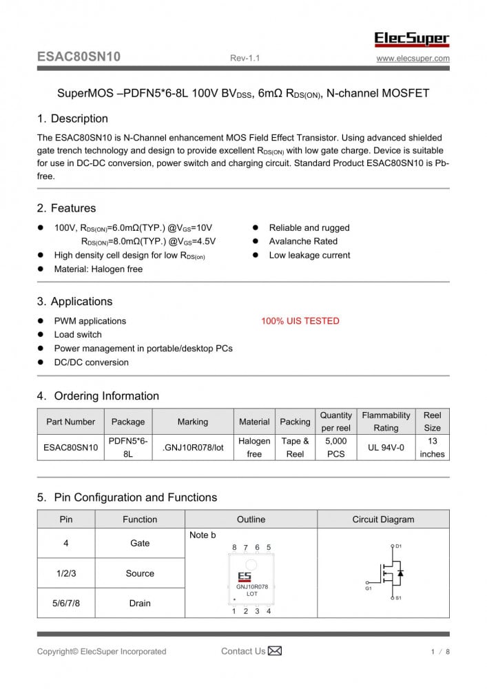 ESAC80SN10 datasheet page 1