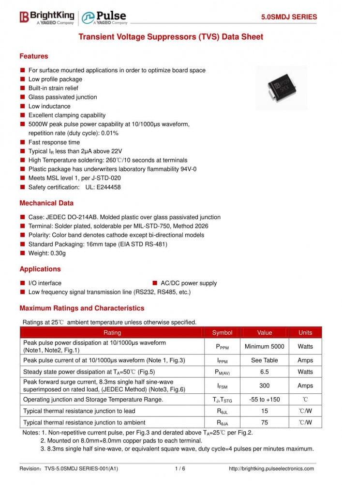 5.0SMDJ series datasheet page 1