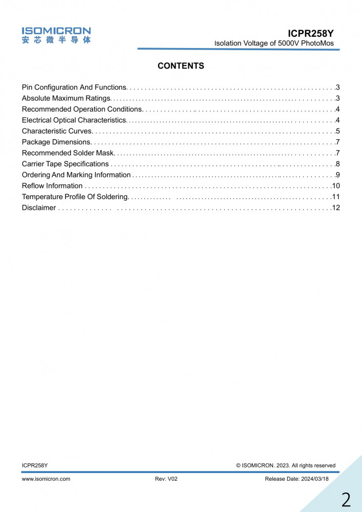 ICPR258Y datasheet page 2
