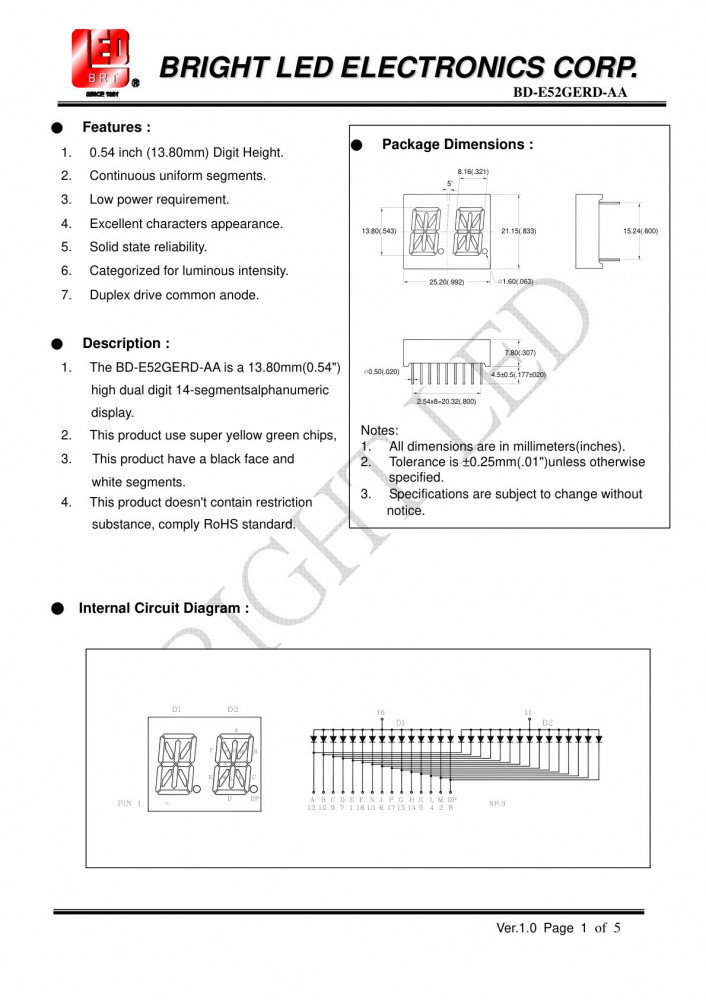 BD-E52GERD-AA datasheet page 1