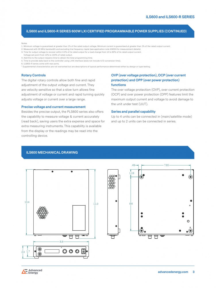 Advanced Energy Artesyn iLS600 and iLS600-R product document, page 3