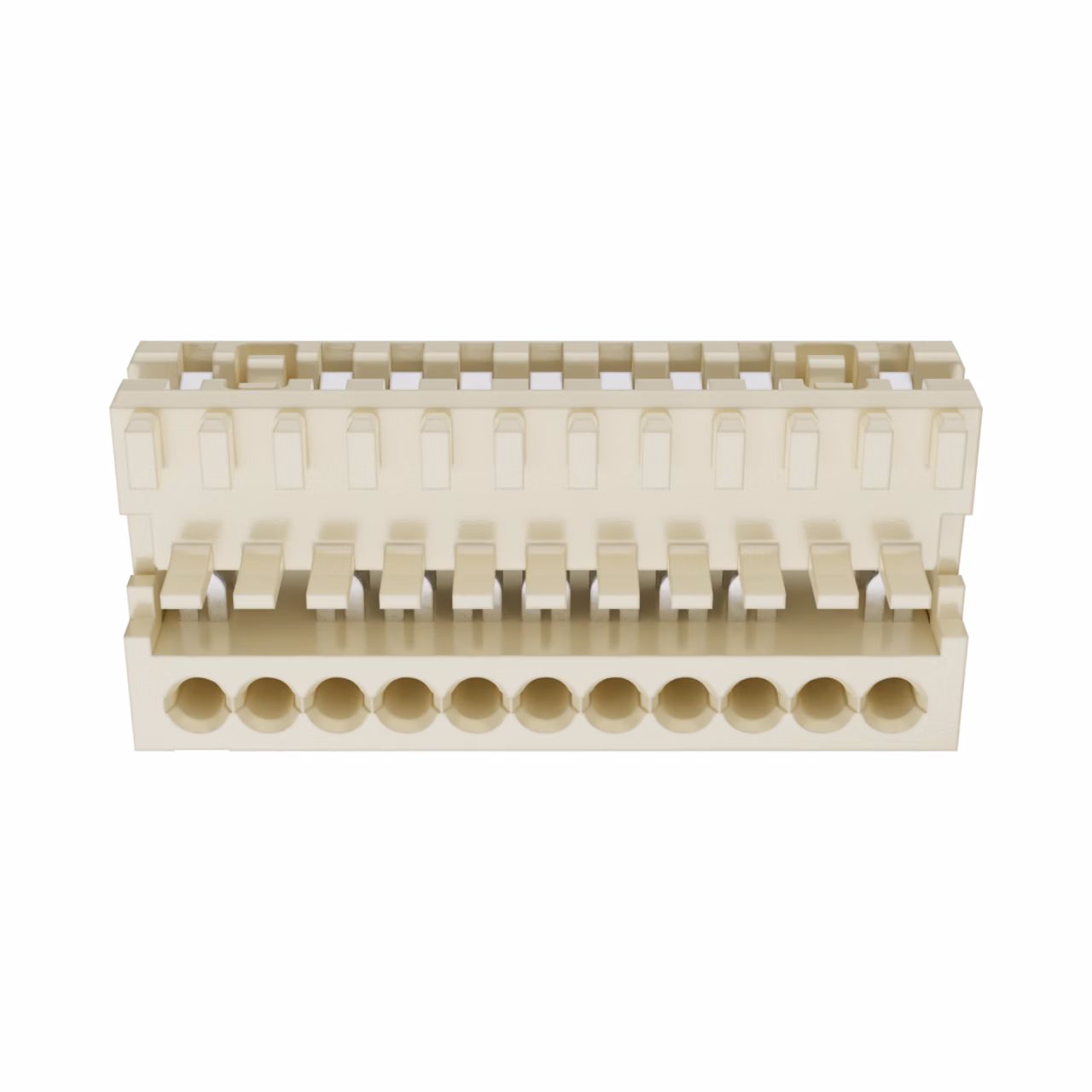 Appli-Mate RAST 2.5 Connector, 2.50mm Pitch, Female, 11 Circuits, Circuit 2 and 10 Voided, Latch at Circuit 2 and 10, Open Endwalls, Silver Plating for sale