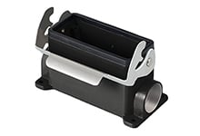 Heavy-Duty Standard (STD) Double Lever Hood, Die-cast Aluminum, with 2 Levers, Top Entry, Size 16B «77x27», Pg21 Extended Thread, Grey