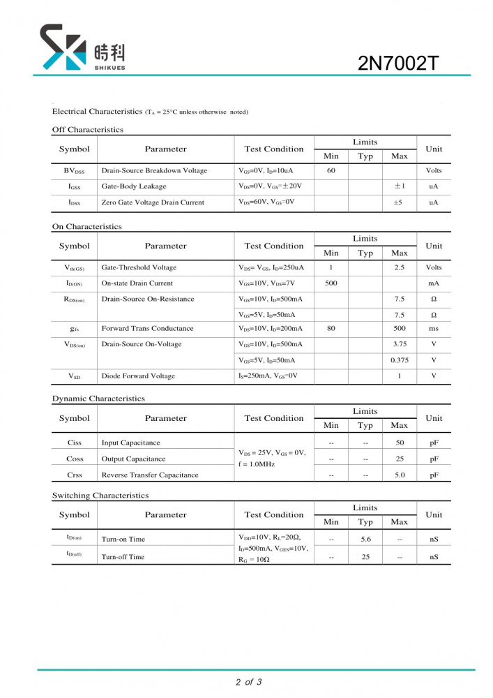 2N7002T datasheet page 2