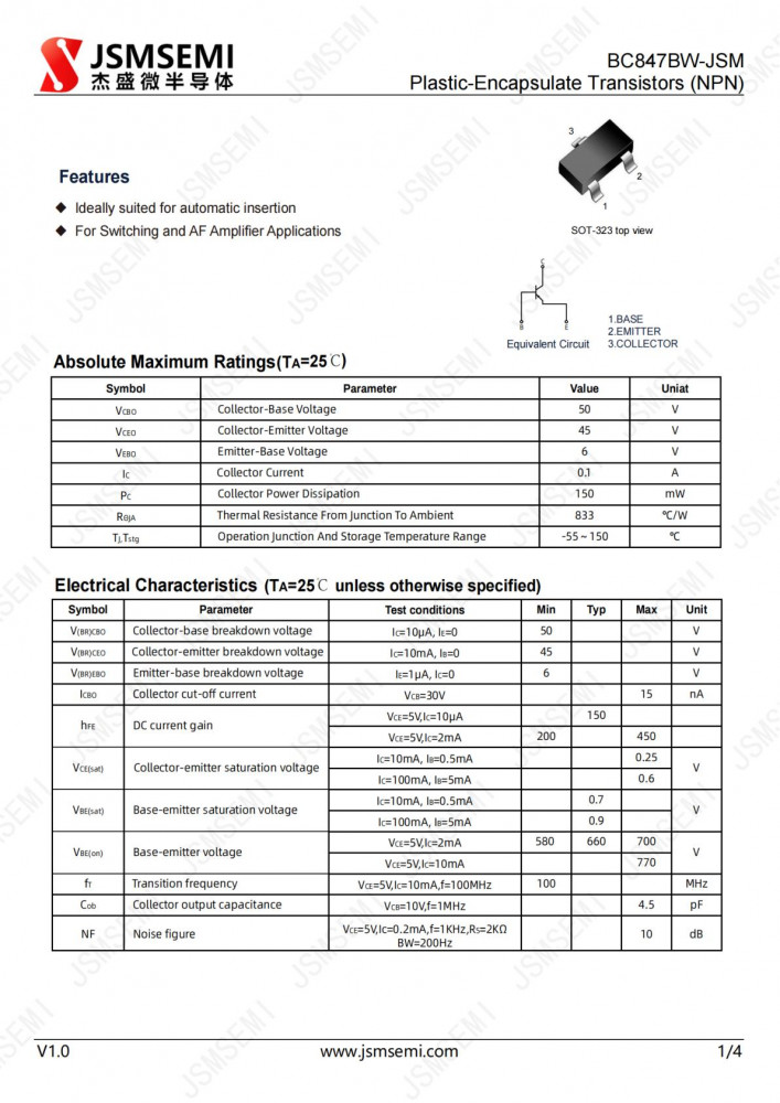 BC847BW-JSM datasheet page 1
