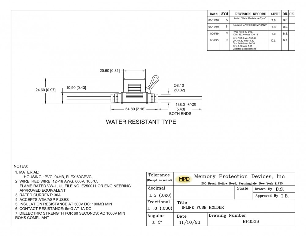 BF353S product document page