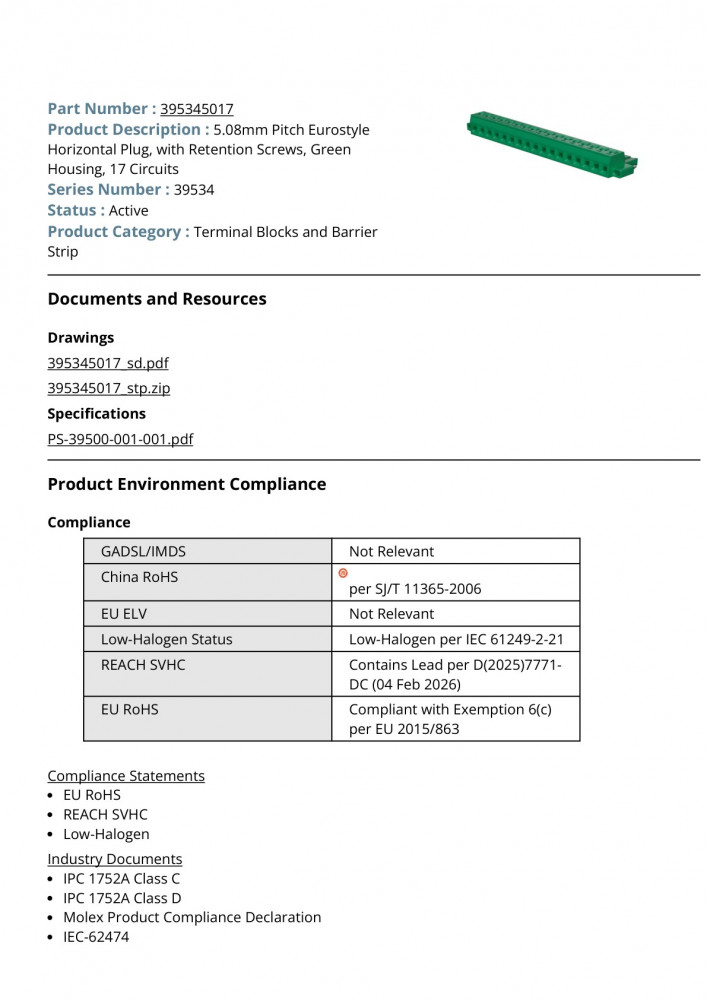 ESE Eurostyle terminal block specification page 1