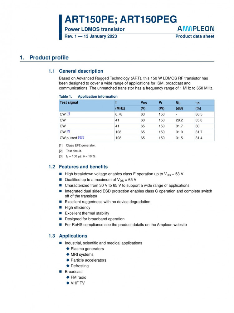 ART150PEG datasheet page 1