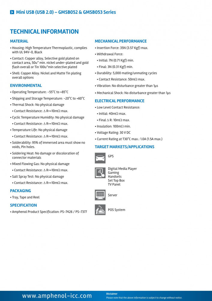 Amphenol GMSB052 and GMSB053 series document page 2