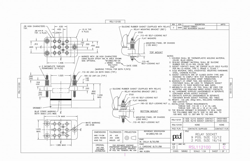 Amphenol RSL112100 technical document page