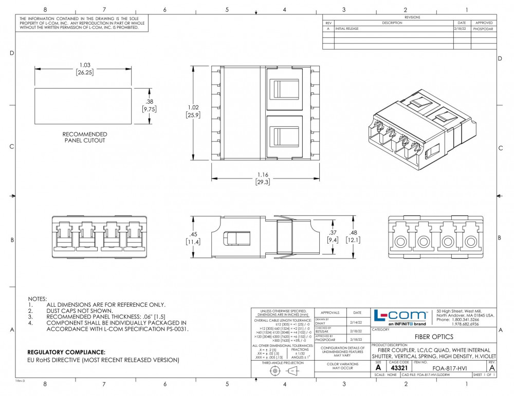 FOA-817-HVI recommended panel cutout drawing