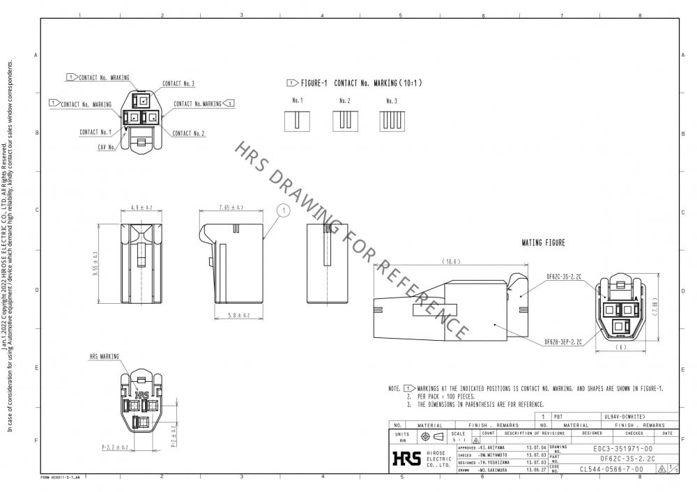 HRS DF62C-3S-2.2C technical drawing reference