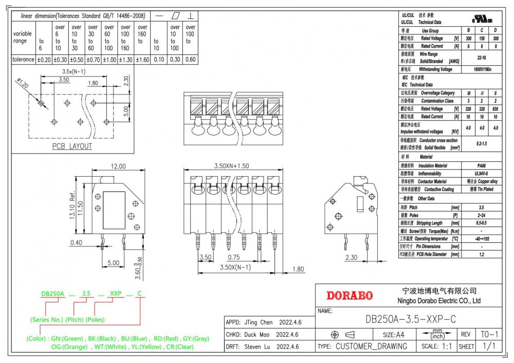 DORABO DB250A-3.5 series customer drawing