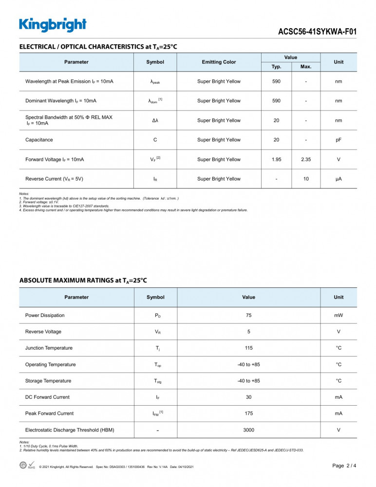 ACSC56-41SYKWA-F01 datasheet page 2