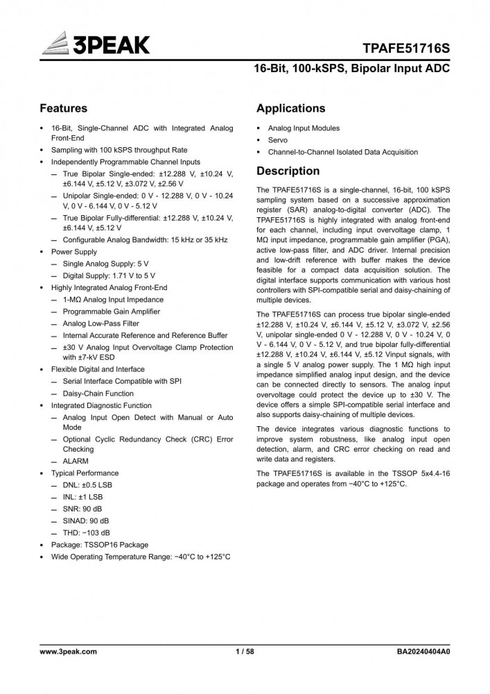 TPAFE51716S datasheet page 1