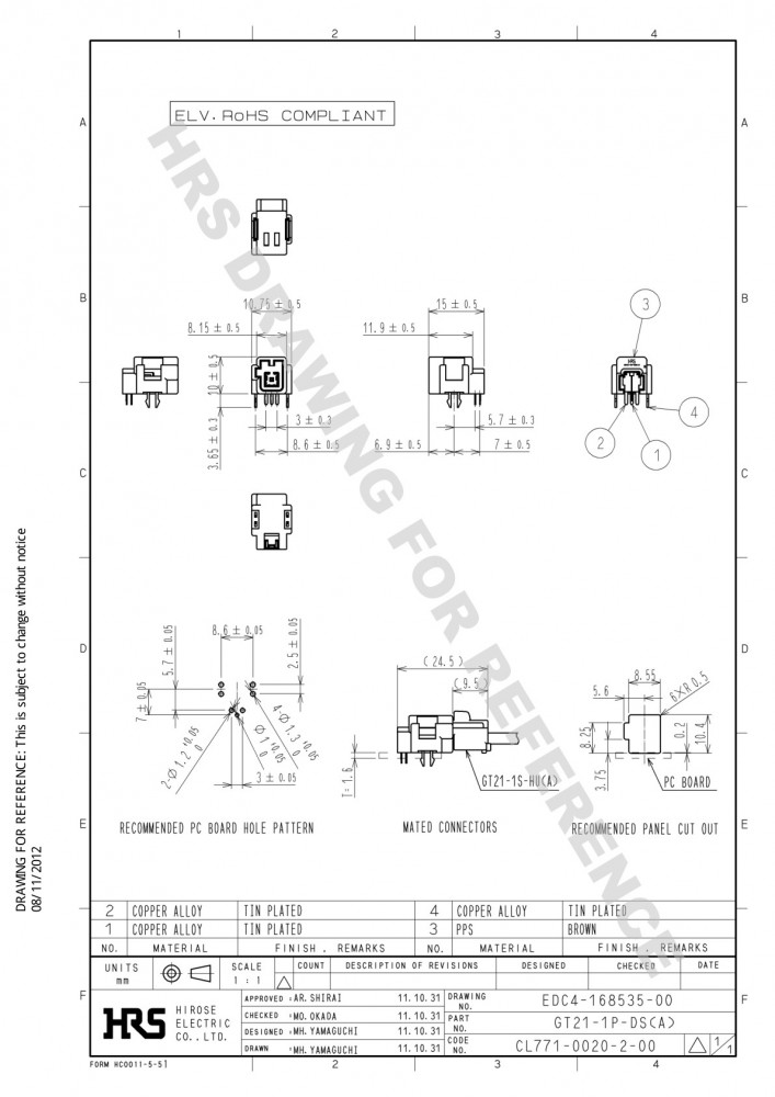 HRS GT21-1P-DS(A) reference drawing