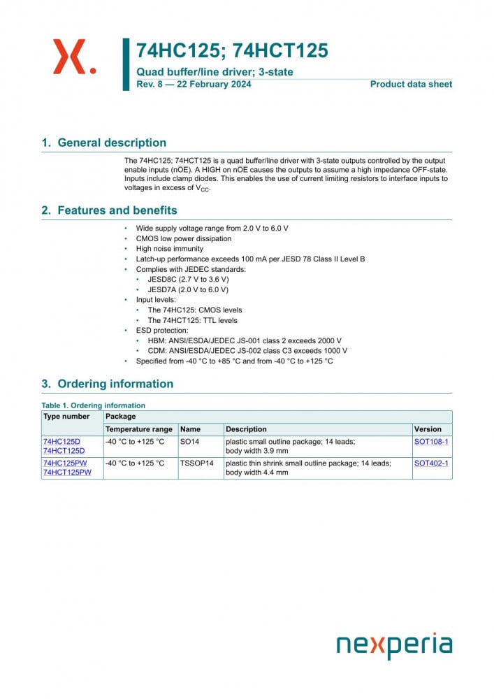 74HC125D,653 datasheet page 1