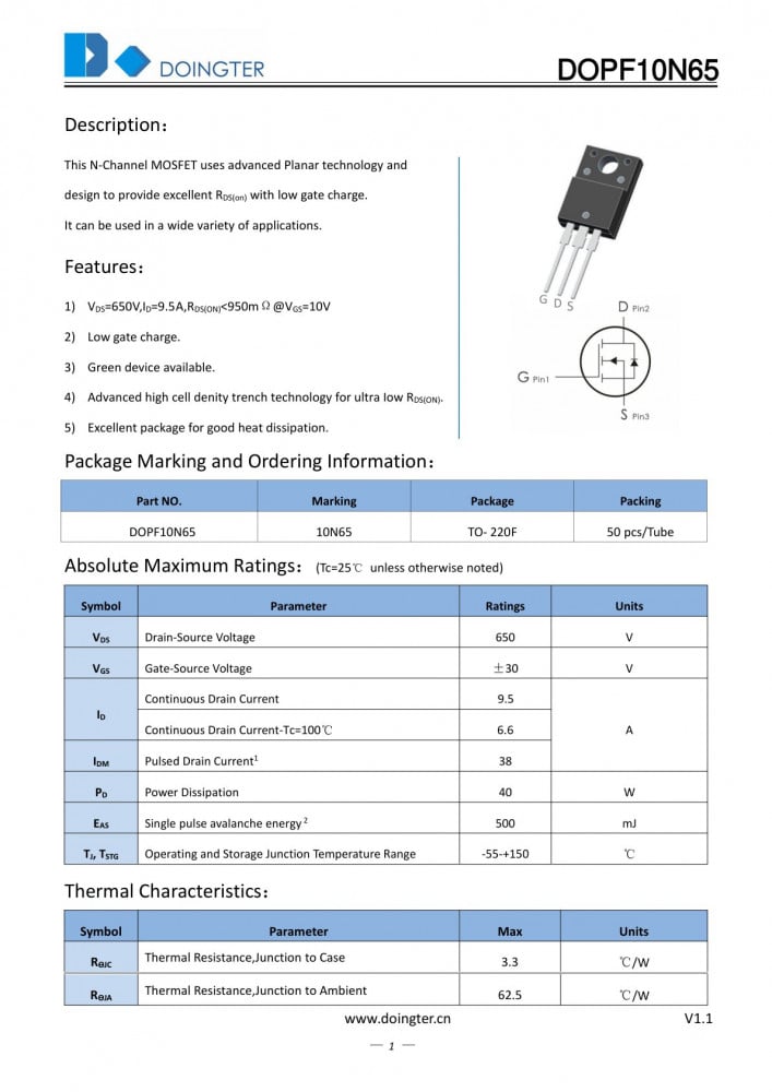 DOPF10N65 datasheet page 1