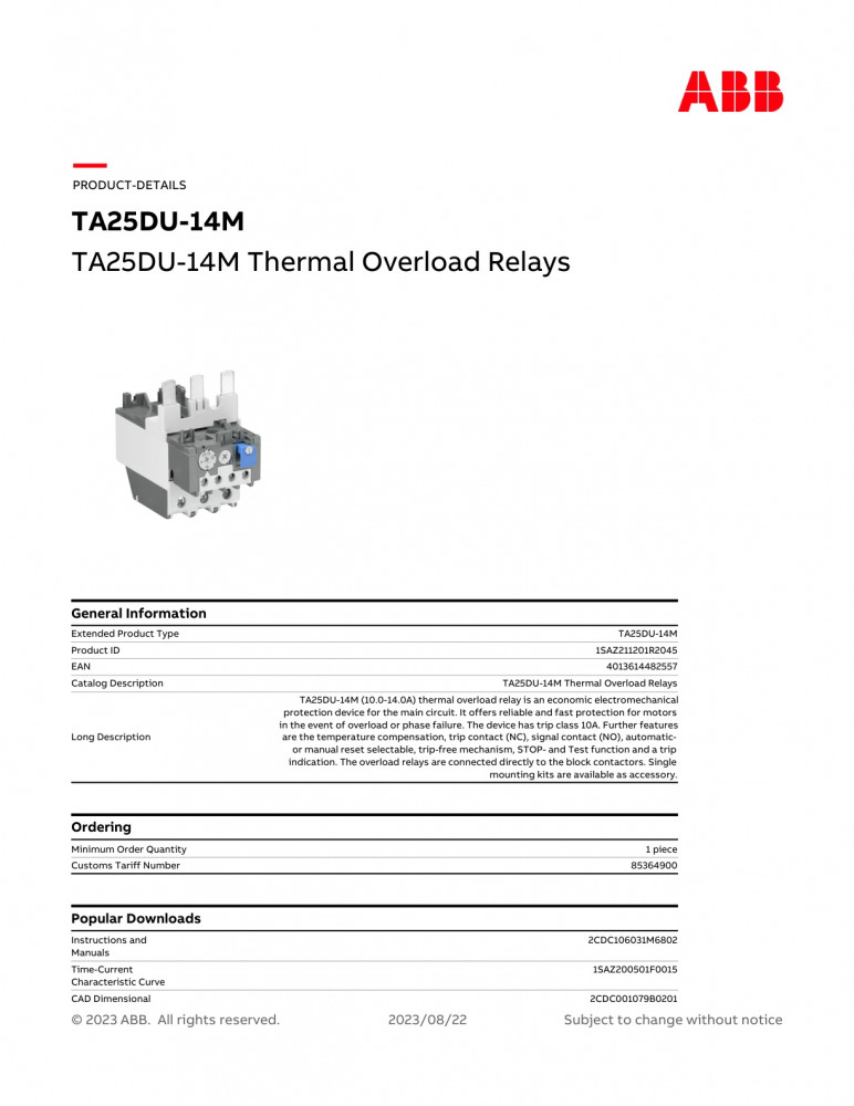 ABB TA25DU-14M technical document page 1