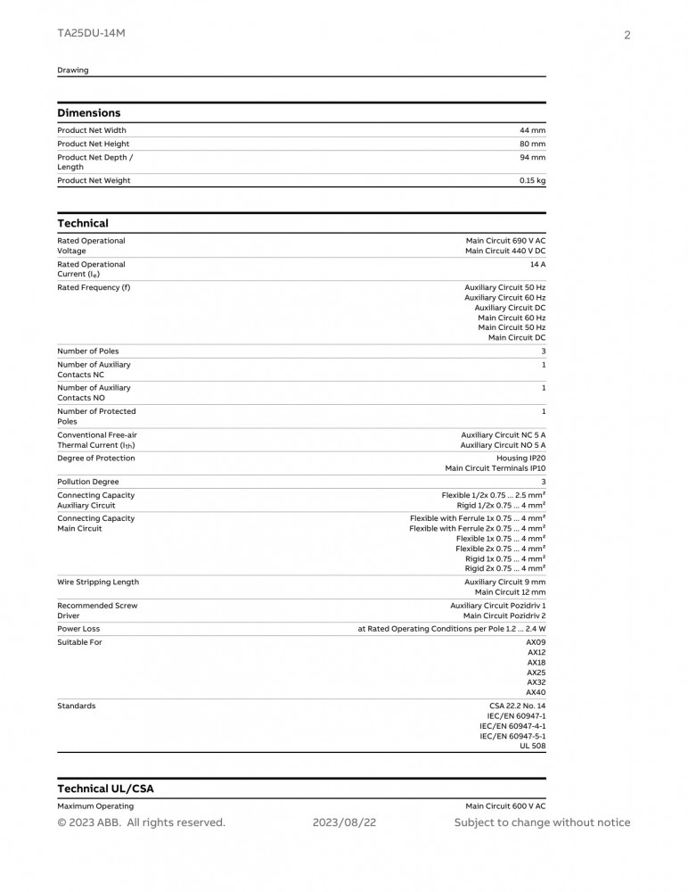ABB TA25DU-14M technical document page 2