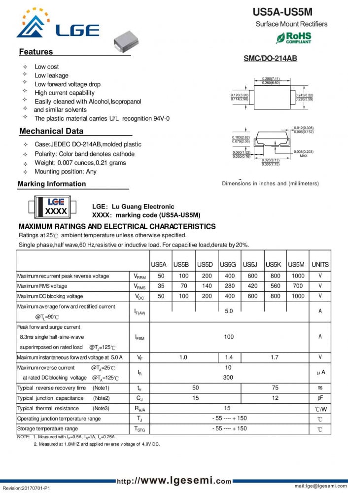 LGE US5M datasheet page 1