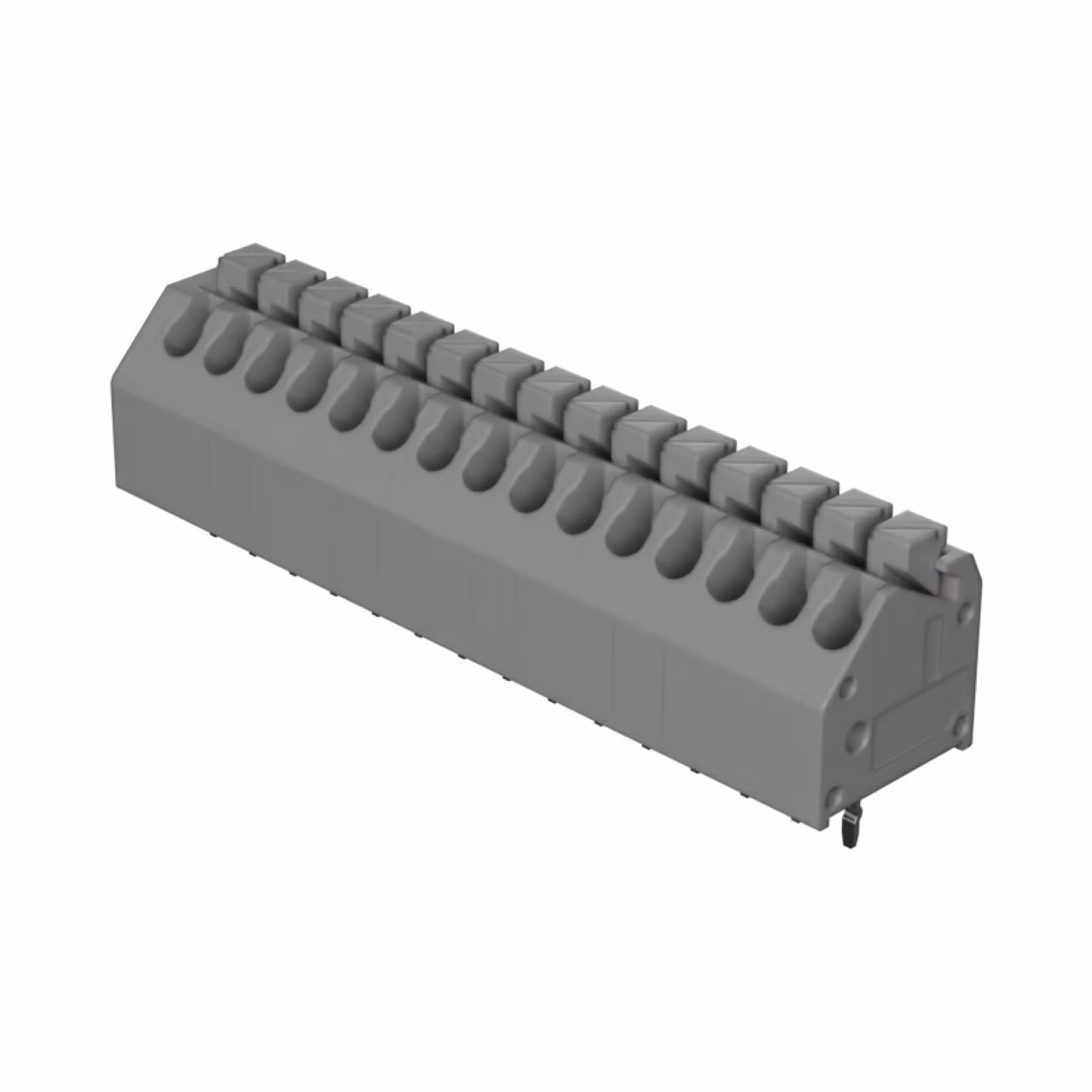 3.50mm Pitch, Eurostyle Fixed-Mount Push-Button Terminal Block, 45° Modular, 5A, 20-16 AWG, Light Gray, 15 Circuits for sale