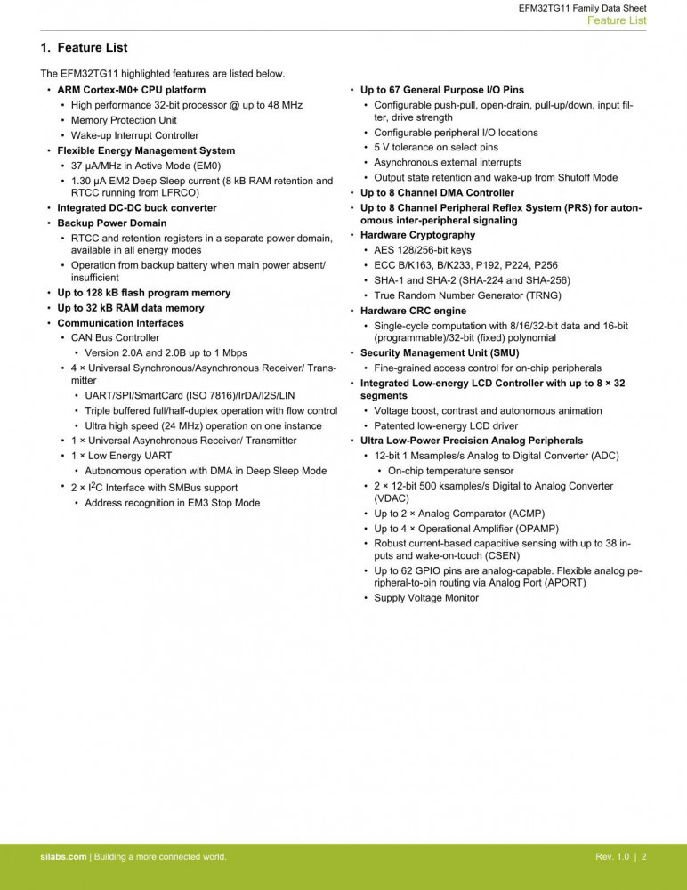EFM32TG11 datasheet page 2
