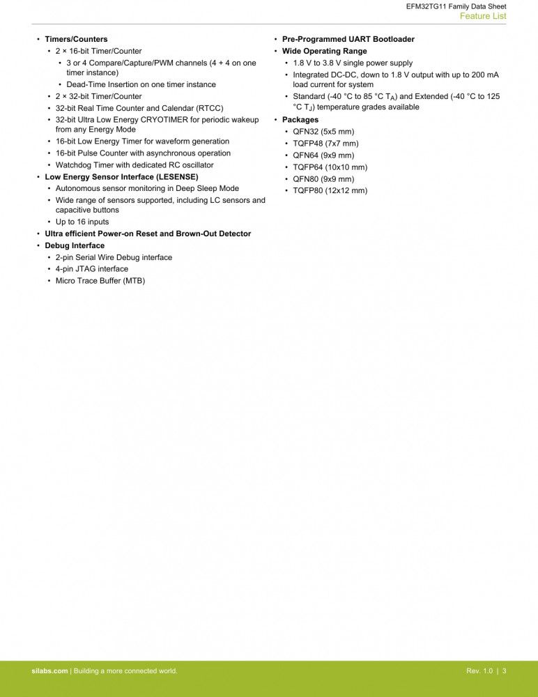 EFM32TG11 datasheet page 3