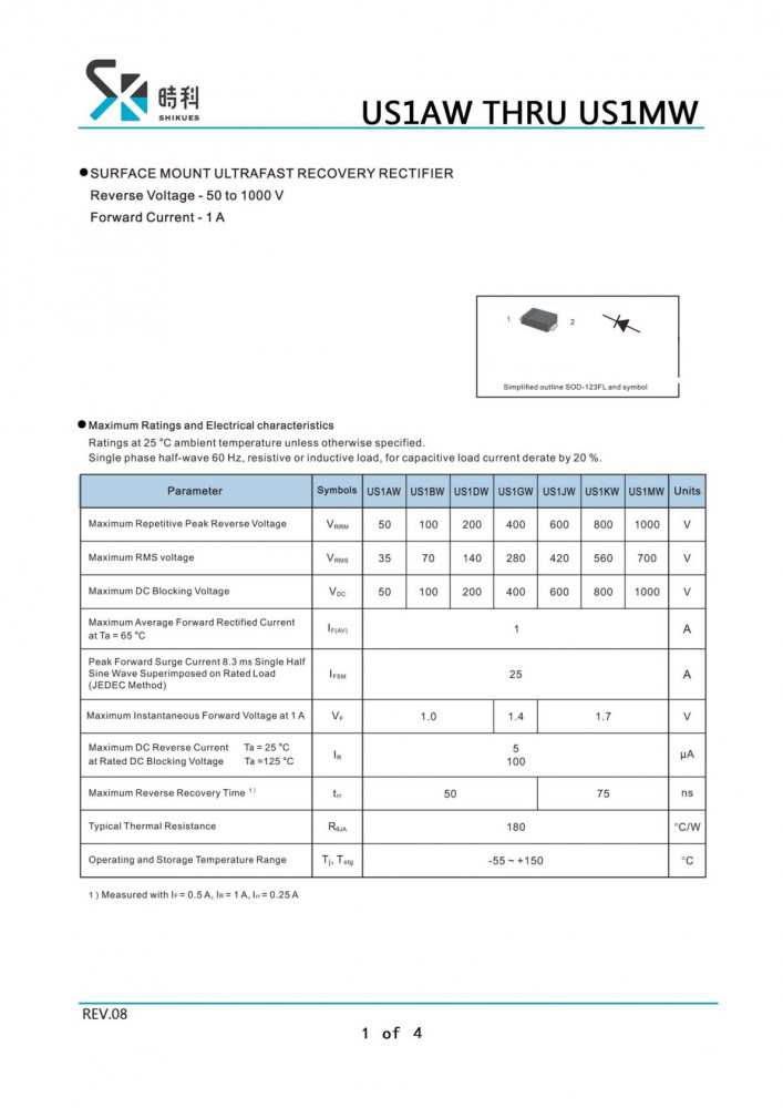 US1MW datasheet page 1