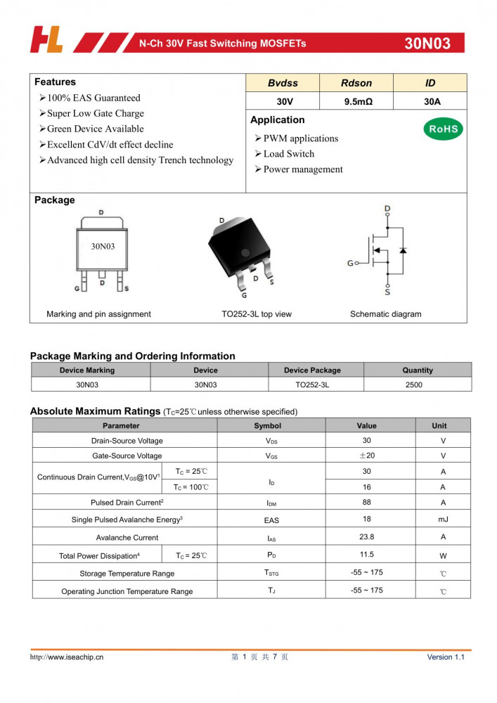 30N03 datasheet page 1