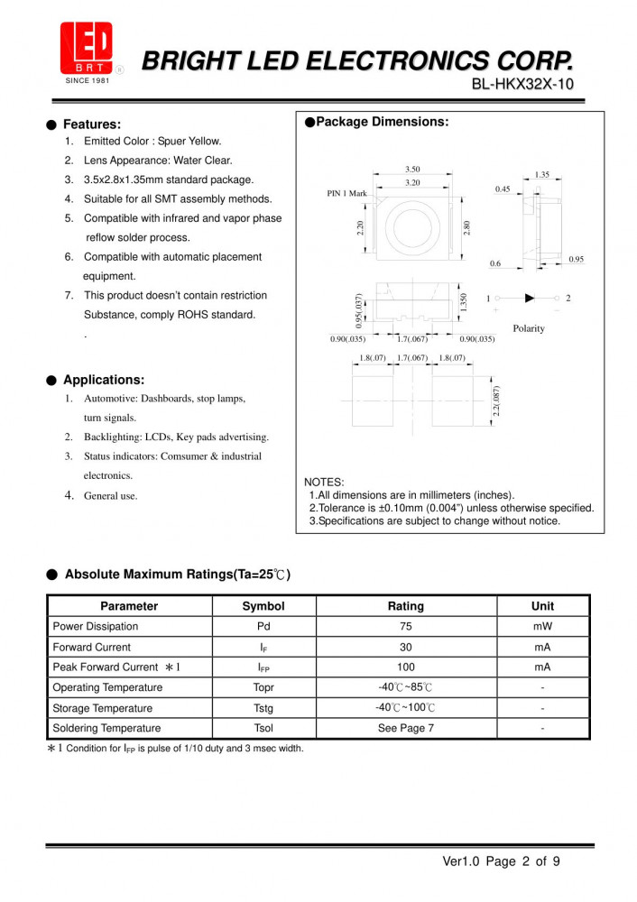 BL-HKX32X-10 datasheet page 1