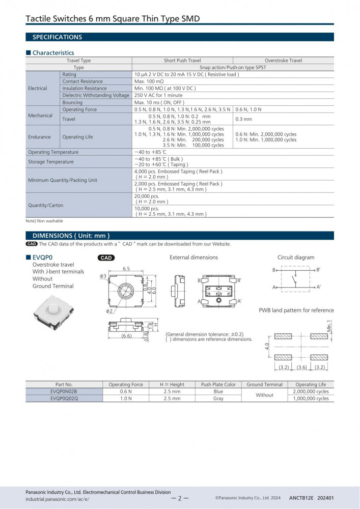 PANASONIC tactile switch catalog page 3