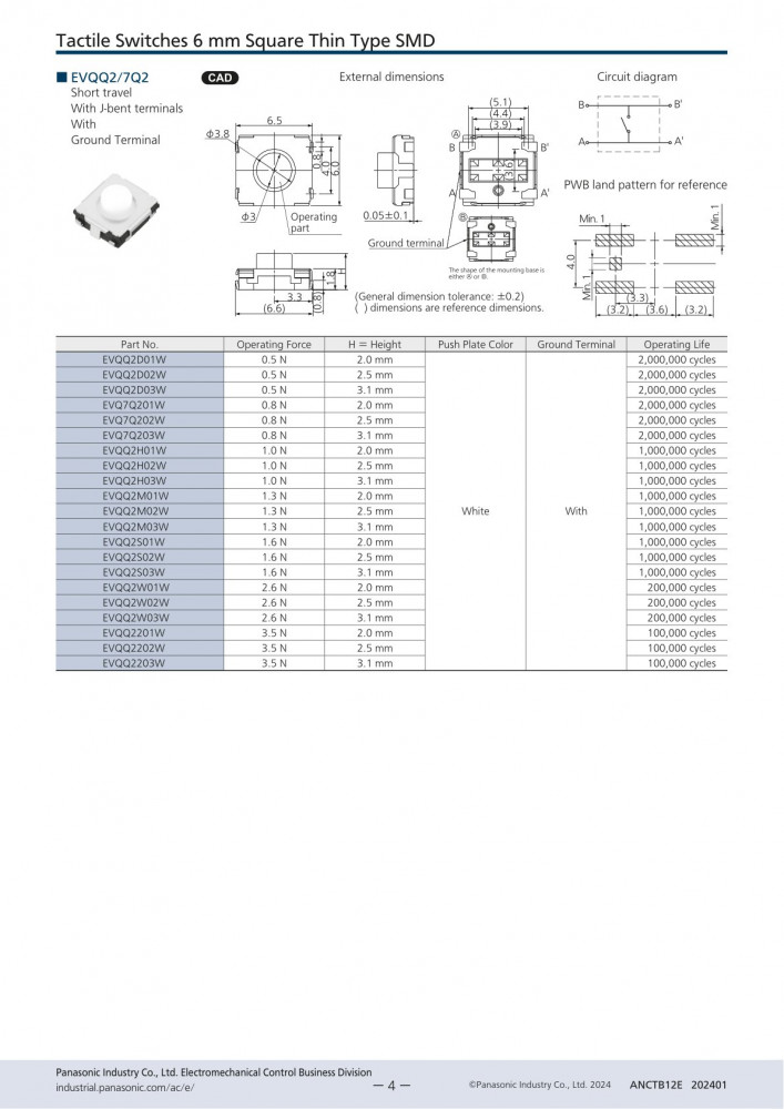 PANASONIC tactile switch catalog page 5