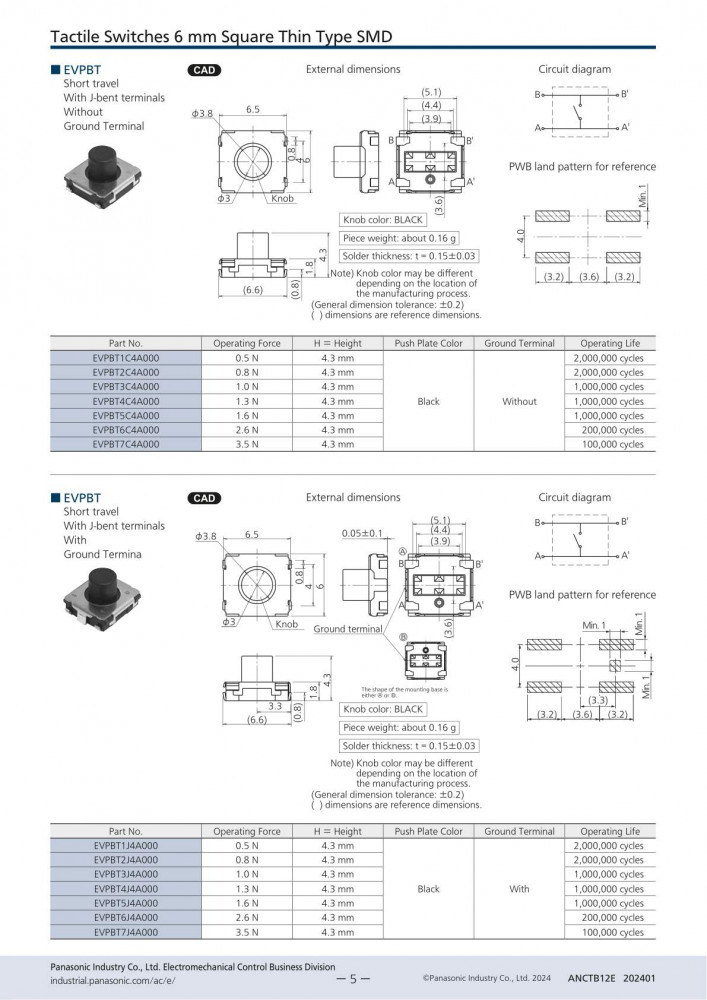 PANASONIC tactile switch catalog page 6